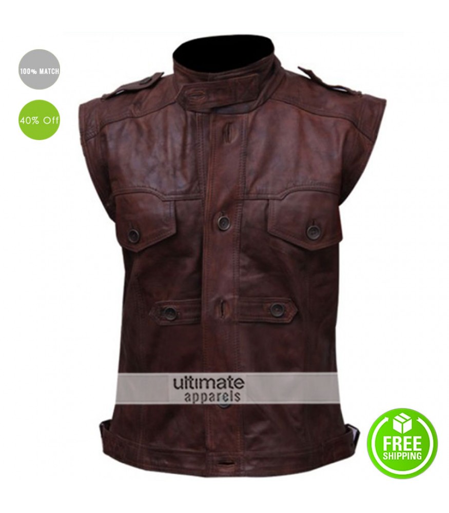 Men’s Chocolate Brown Distressed Biker Leather Vest