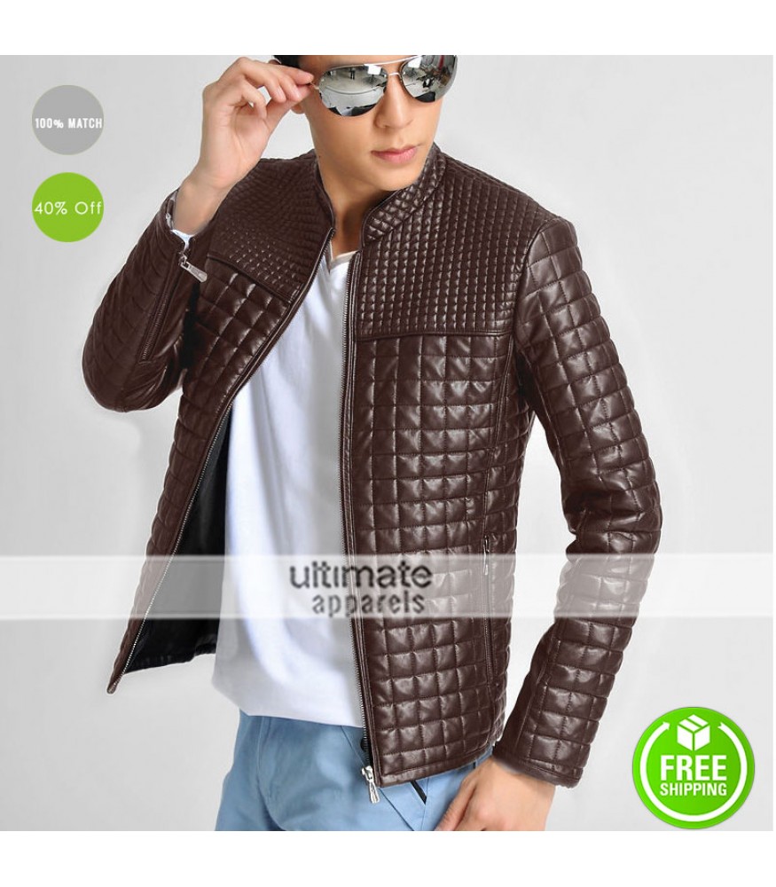 New Men's Fashion Slim Collar Grid Black/brown Jacket Coat
