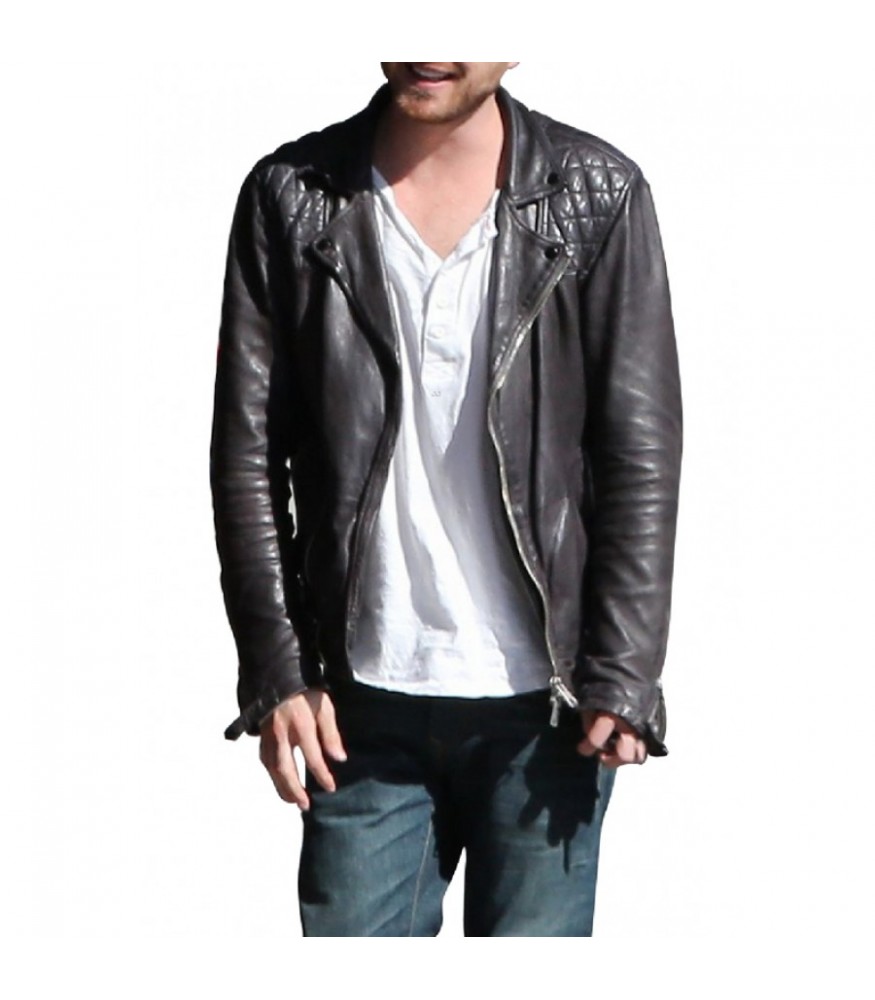 Aaron Paul Black Biker Quilted Leather Jacket