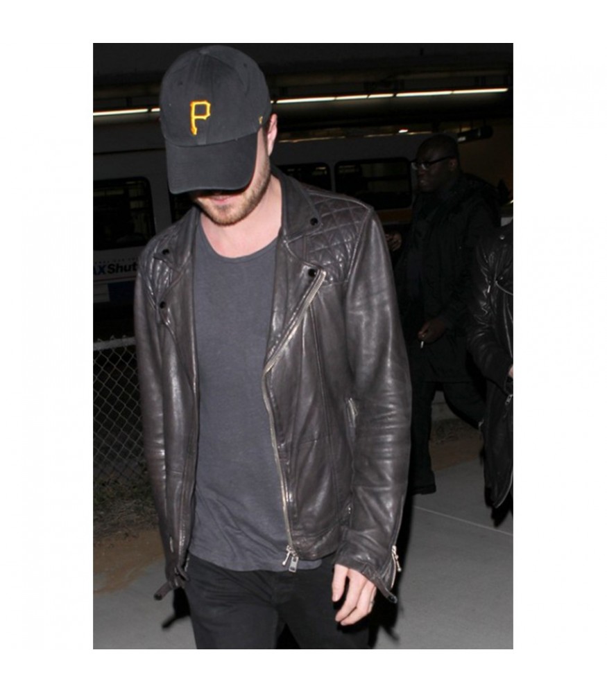 Aaron Paul Black Biker Quilted Leather Jacket