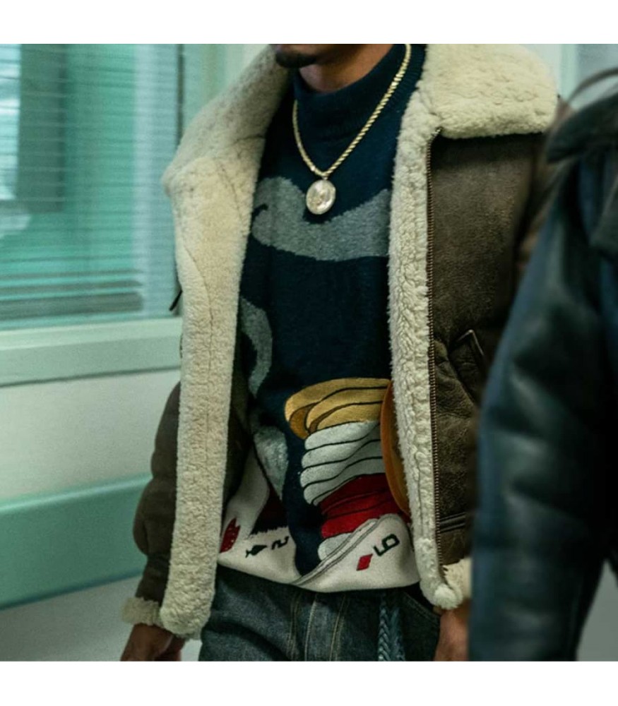 Power Book Iii Lou Lou Brown Shearling Leather Jacket