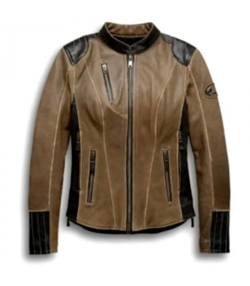 Women’s Vintage H-d Triple Leather Jacket | Harley Hd Triple Jacket