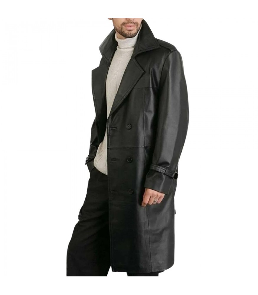 Men's Augusta Guys Double-breasted Black Leather Coat