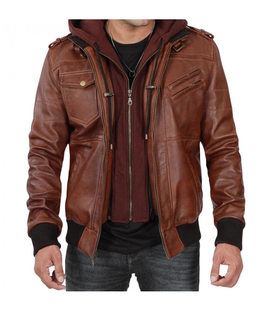 Men's Brown Leather Bomber Jacket | Brown Bomber Jackets For Men